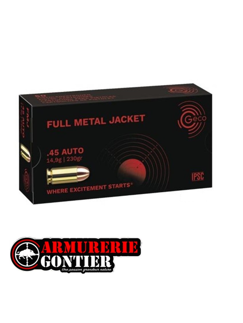 Munitions Geco 45 ACP FMJ 230 gr boite de 50 - Armurerie Gontier