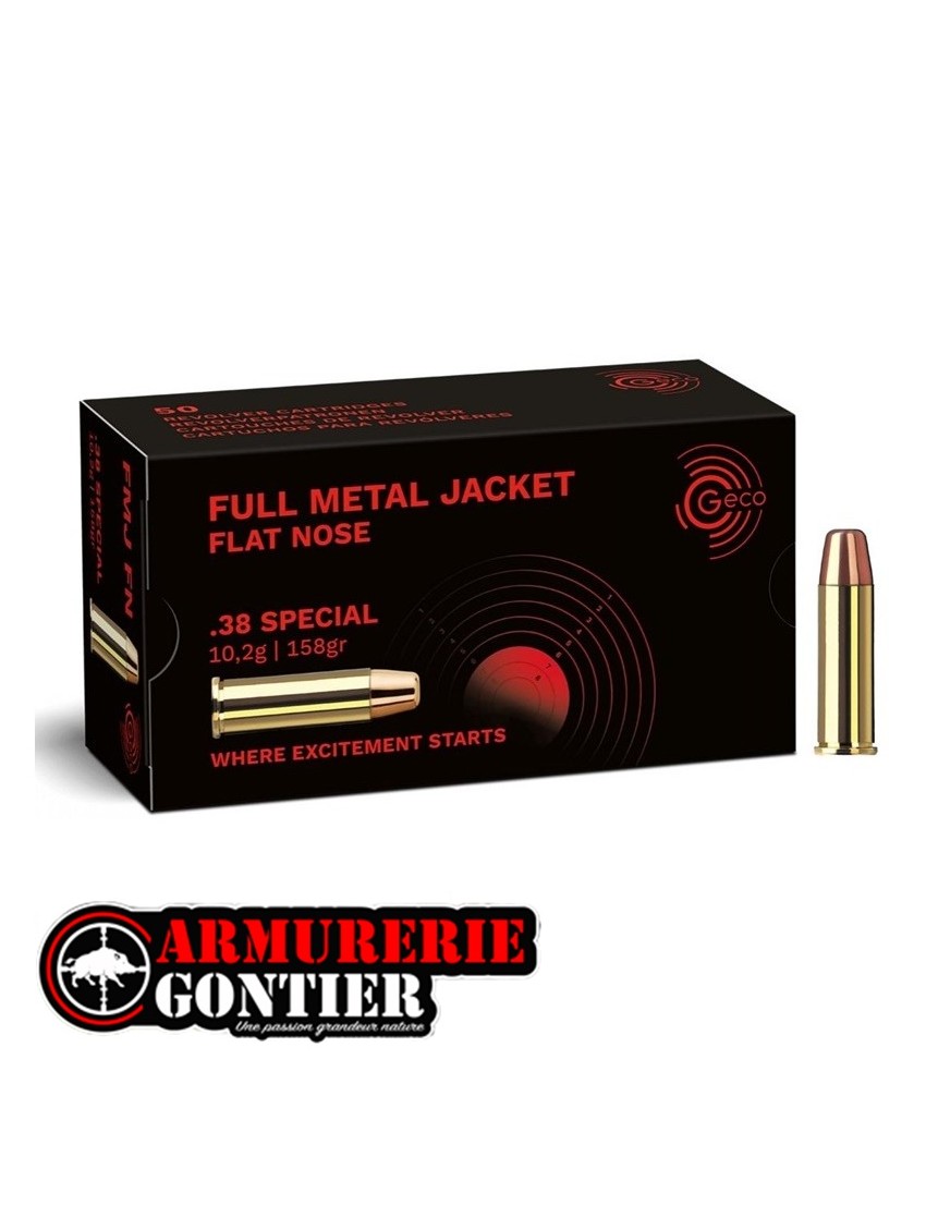 Munitions Geco 38 spécial FMJ Flat Nose158 gr boite de 50 - Armurerie Gontier